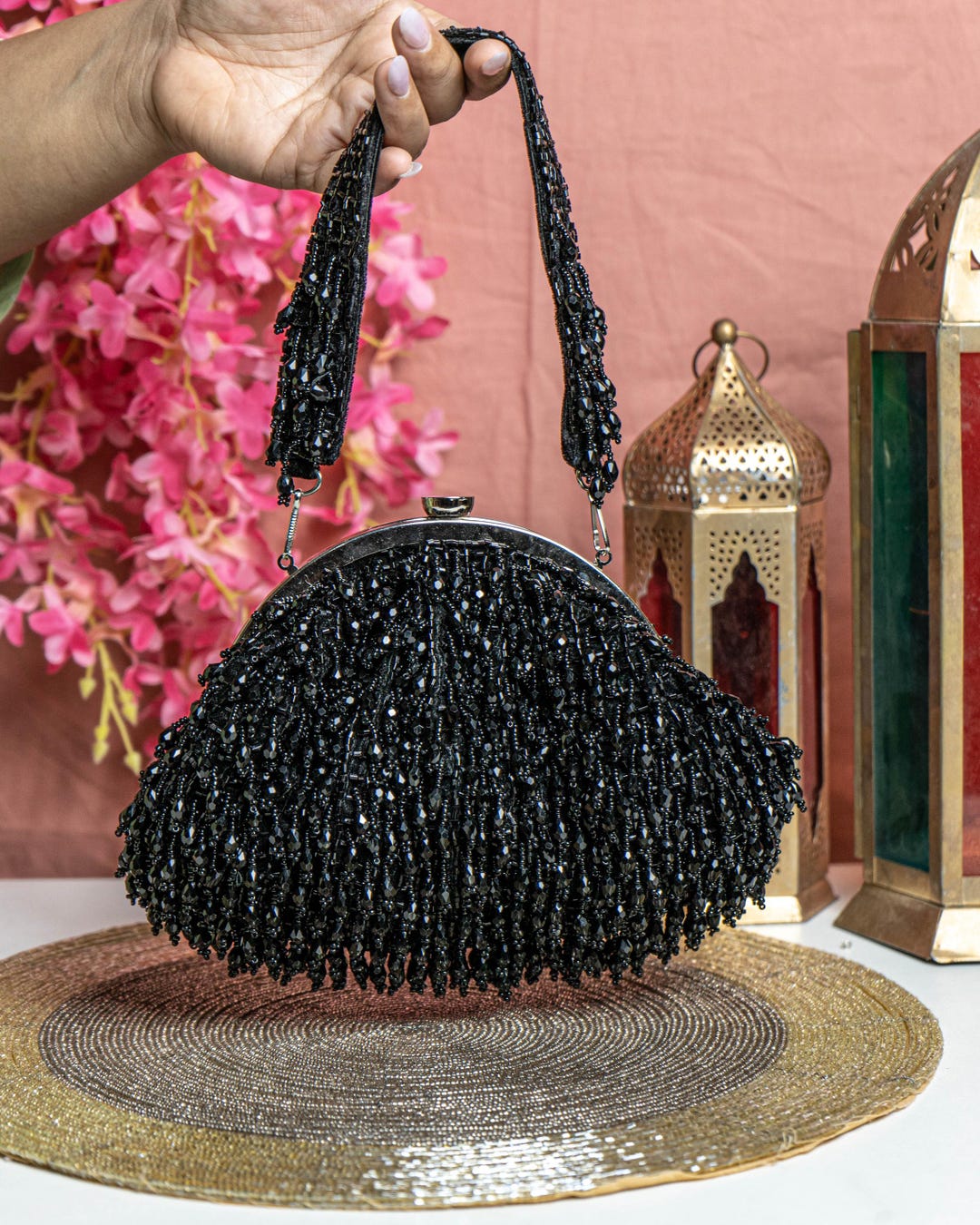 Black Crystal Beaded Batua Bag | Handmade Evening Clutch - Etsy