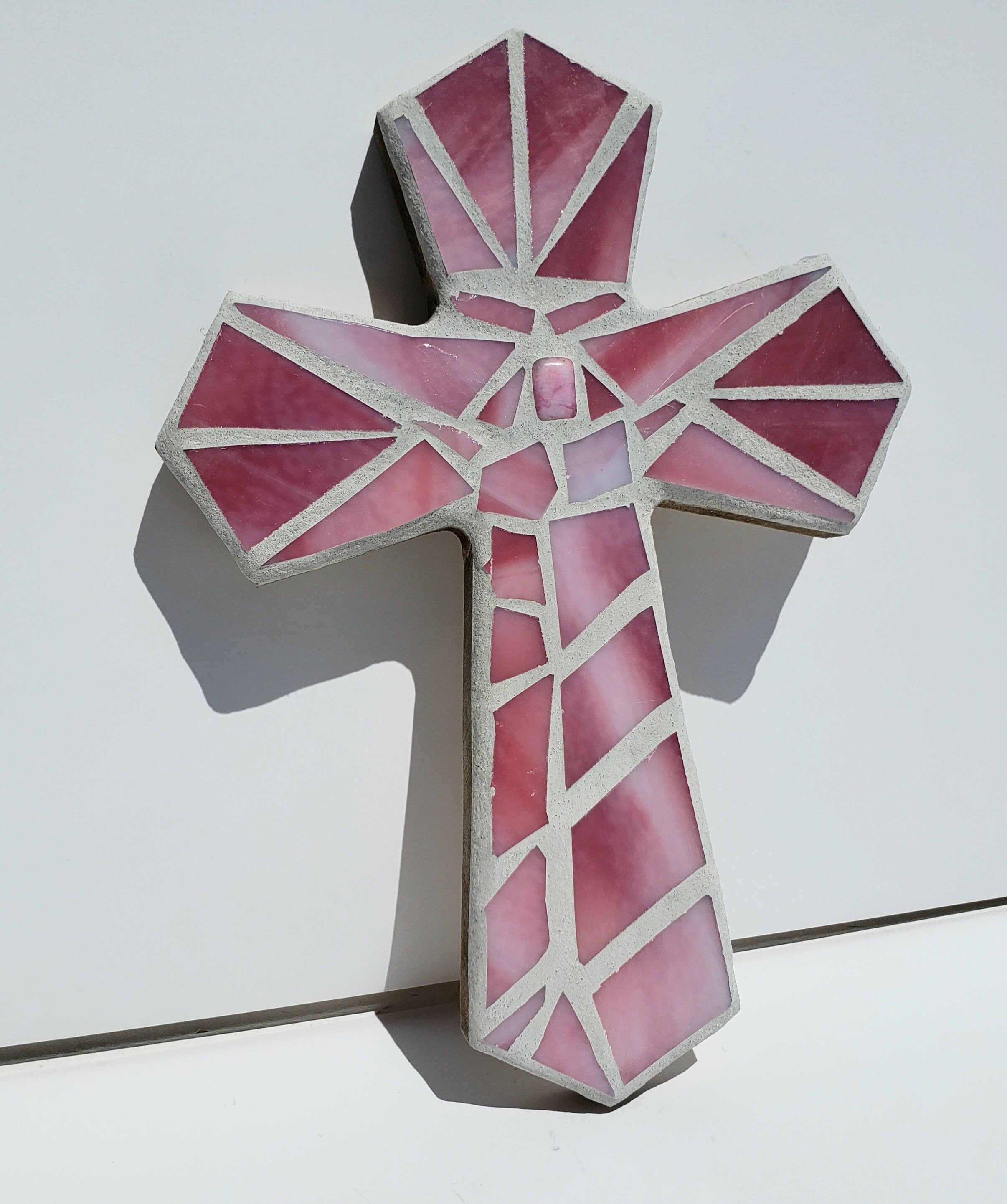 Pink Stained Glass Mosaic Wall Cross Girl's Baptism Communion ...