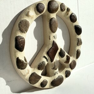 Rock Stone Pebble Mosaic Peace Sign Rustic Wall Decor Natural Zen Decor ...