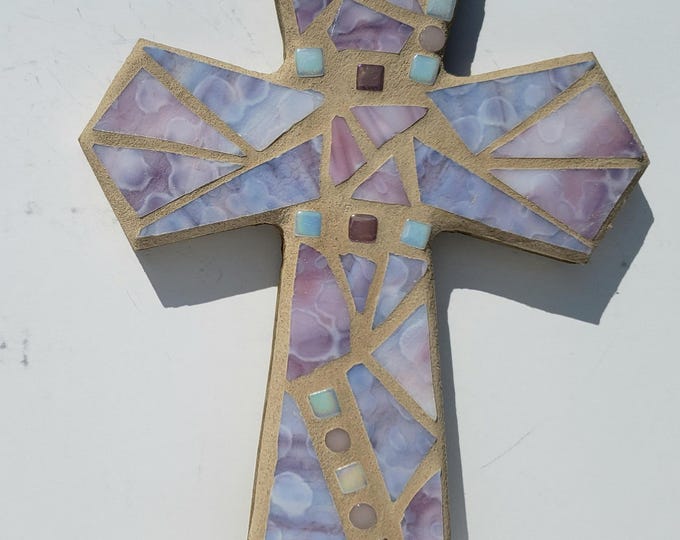 Pink Blue Stained Glass Mosaic Wall Cross Girl's Baptism Communion ...