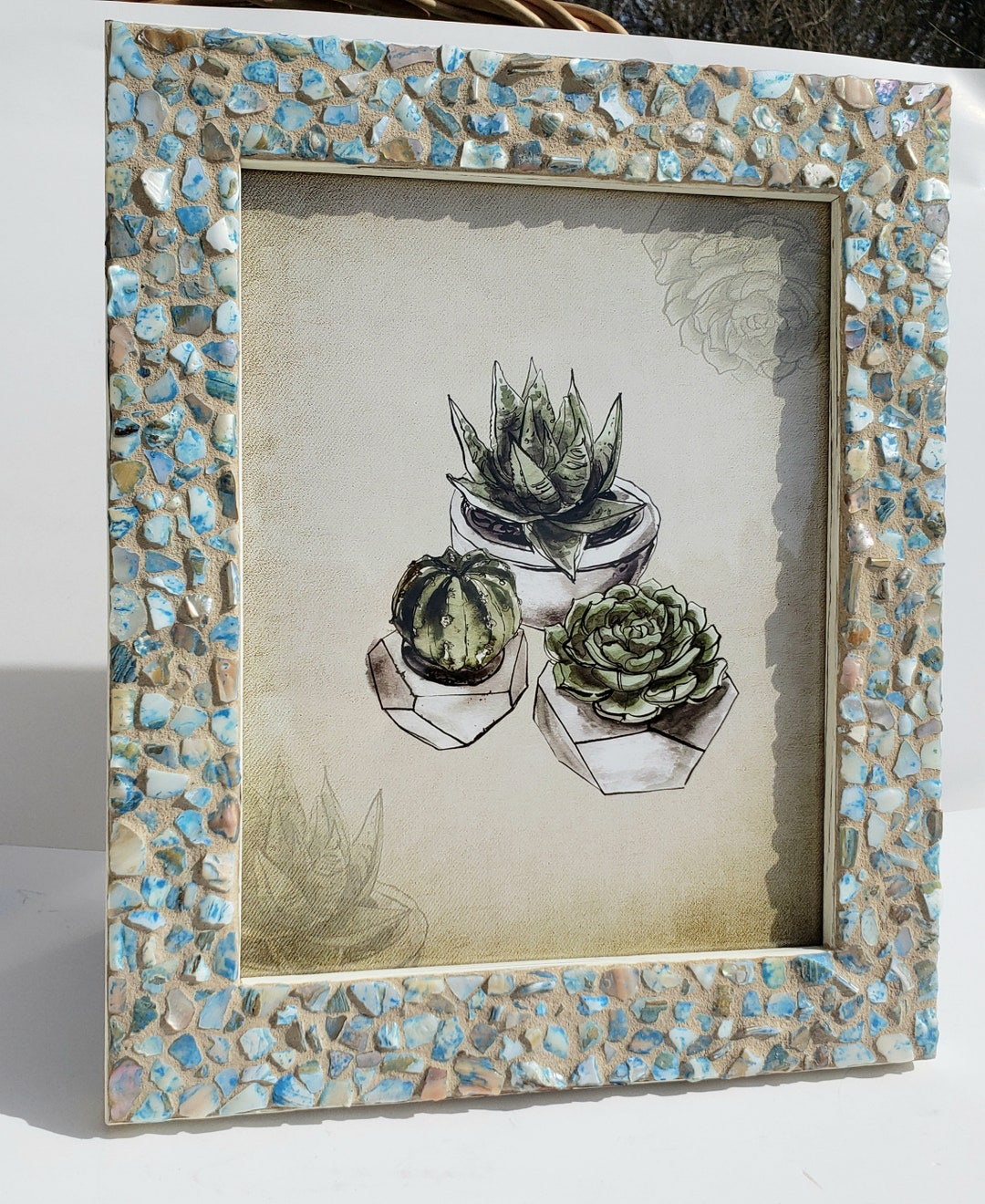 8 X 10 Blue Abalone Shell Mosaic Photo Frame Beach Frame Coastal Living ...