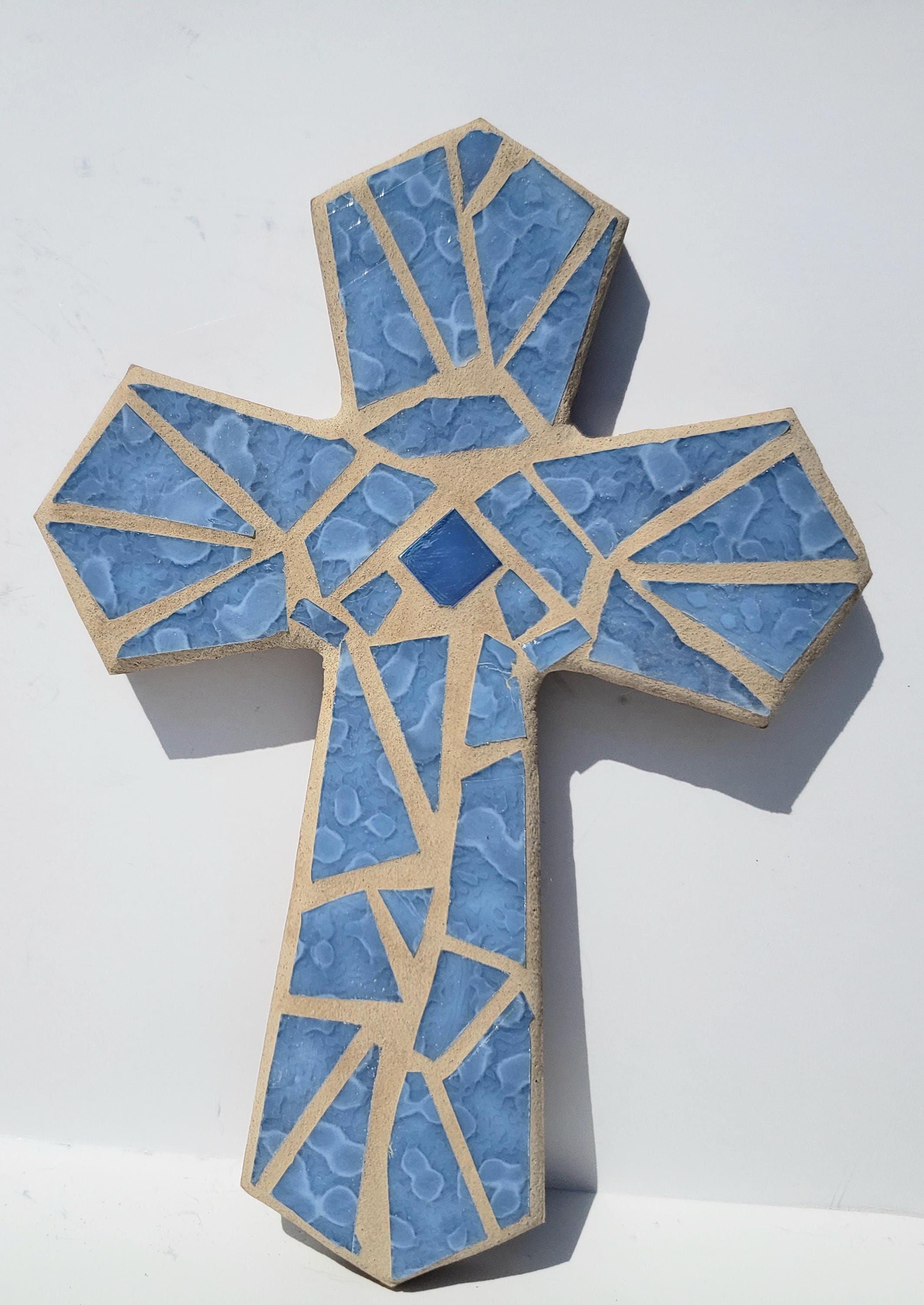 Blue Mosaic Decorative Wall Cross Boy's Baptism Communion Christening ...