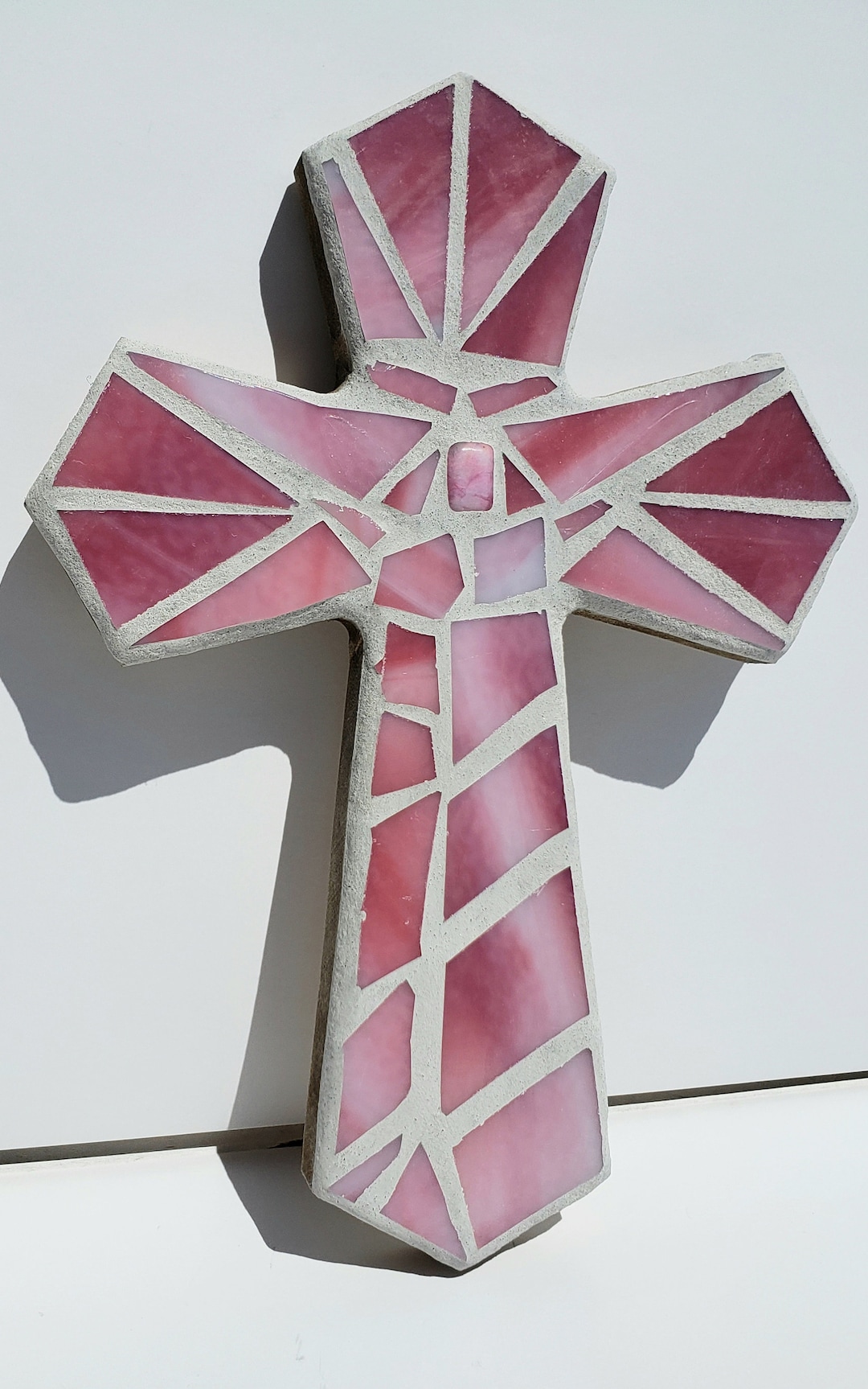 Pink Stained Glass Mosaic Wall Cross Girl's Baptism Communion ...