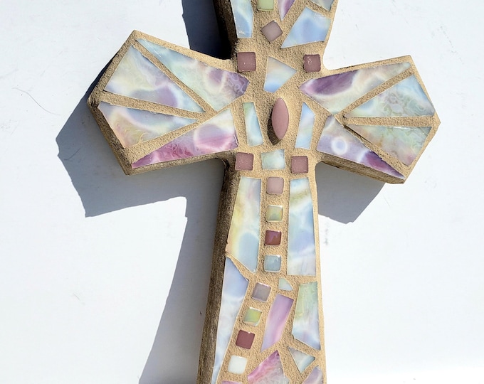 Mosaic Wall Cross: Pastel Stained Glass, Religious Gift - Etsy