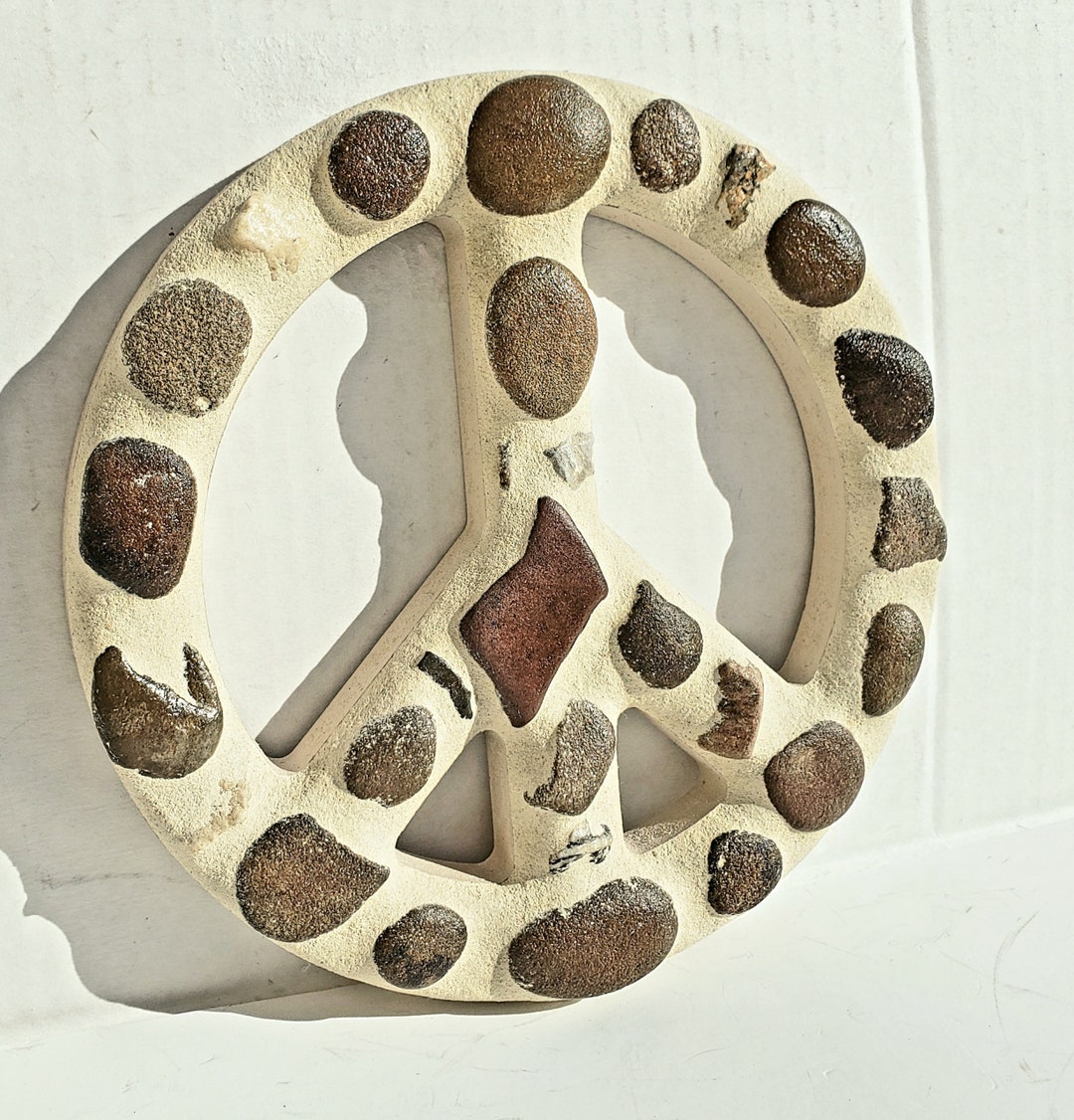 Rock Stone Pebble Mosaic Peace Sign Rustic Wall Decor Natural Zen Decor ...