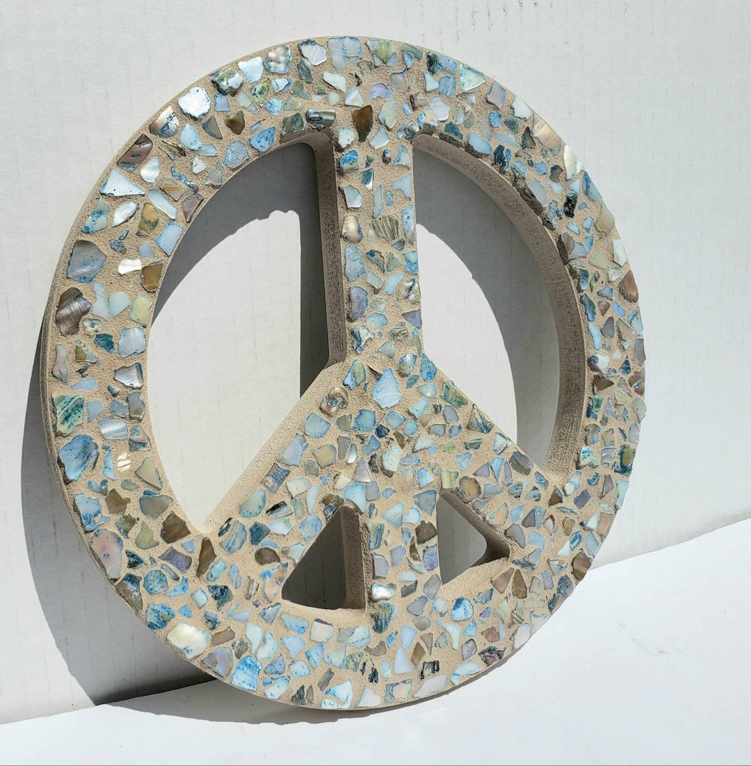 Blue Mosaic Peace Sign Wall Art Seashell Peace Sign Wall - Etsy