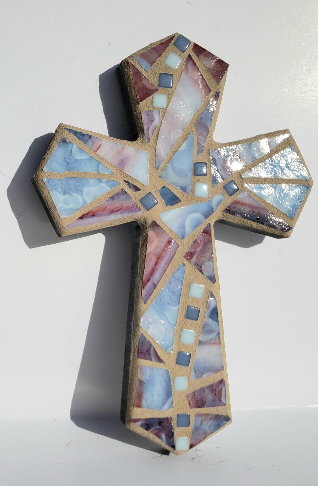 Pink Blue Stained Glass Mosaic Wall Cross Girl's Baptism Communion ...
