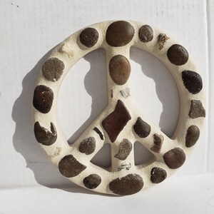 Rock Stone Pebble Mosaic Peace Sign Rustic Wall Decor Natural Zen Decor ...