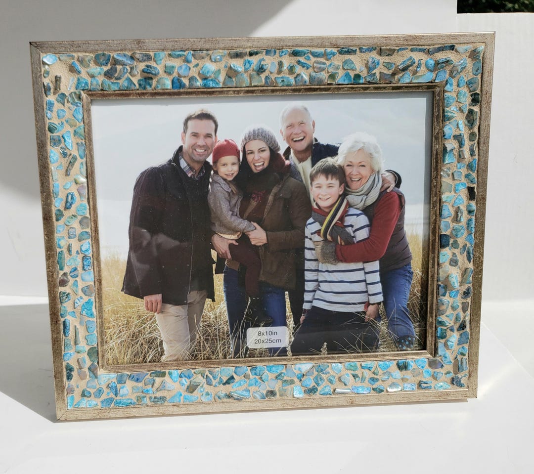 8 X 10 Abalone Shell Blue Gold Mosaic Photo Frame Beach Frame Coastal ...