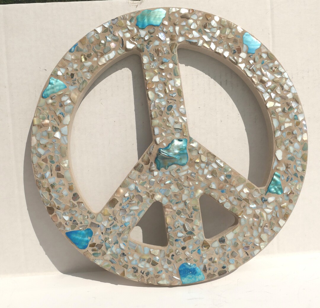 Blue Mosaic Peace Sign Wall Art Seashell Peace Sign Wall - Etsy