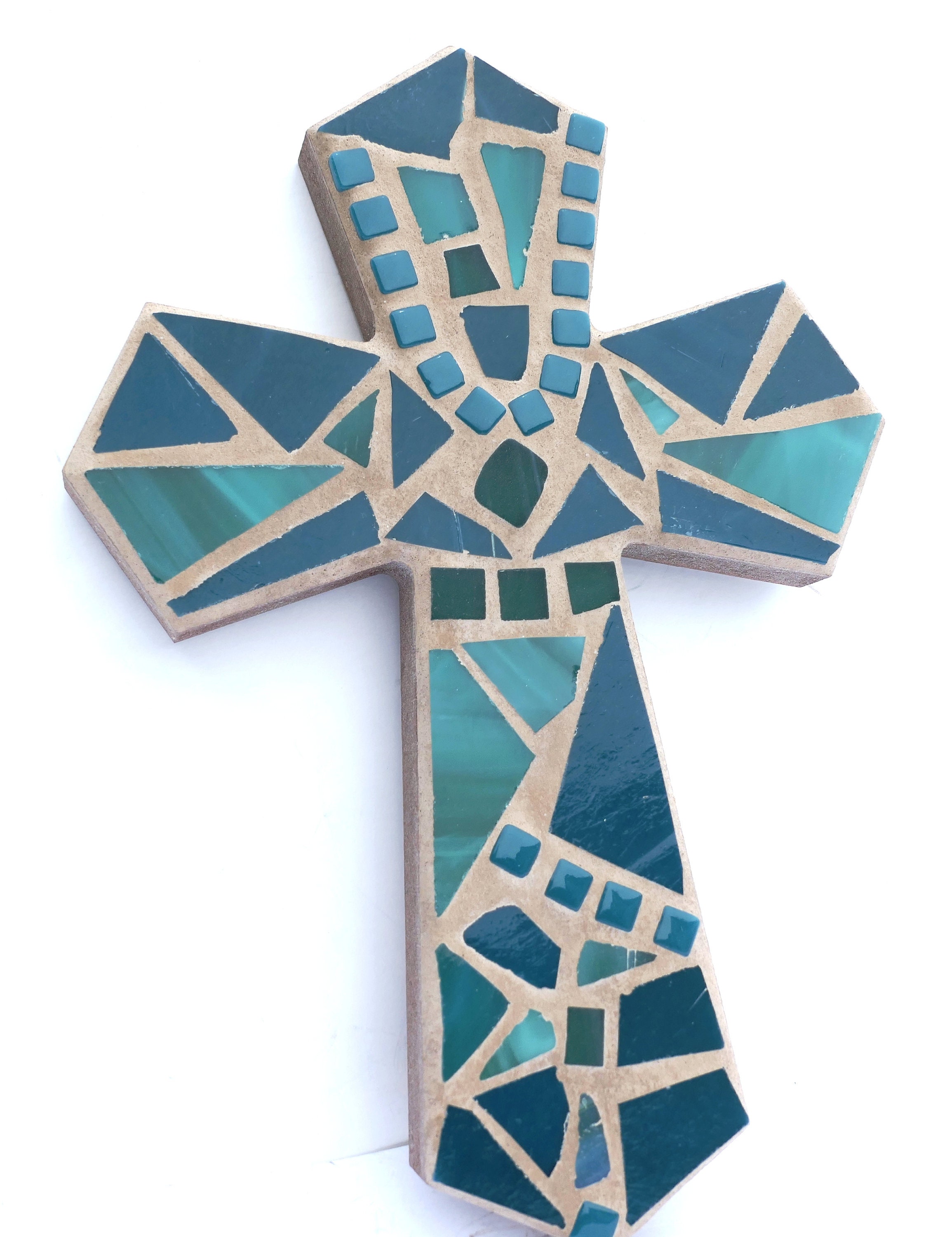 Dark Teal Decorative Mosaic Wall Cross Christian Religious - Etsy