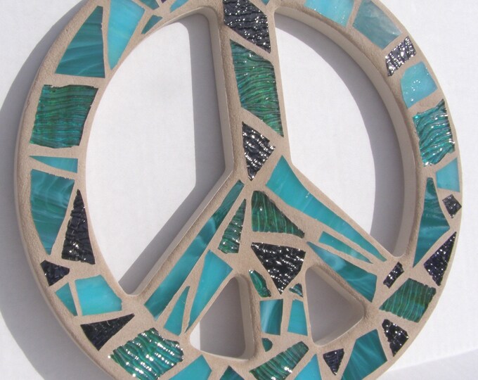 Peace Sign Wall Art Teal Blue Green Mosaic Stained Glass Peace Sign ...