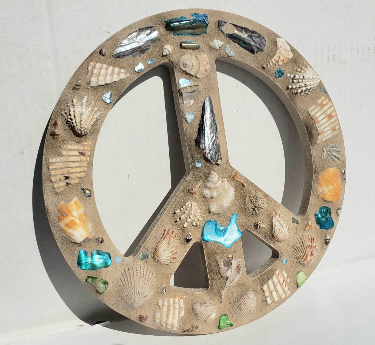 Seashell Mosaic Peace Sign Wall Art: Coastal Boho Decor - Etsy