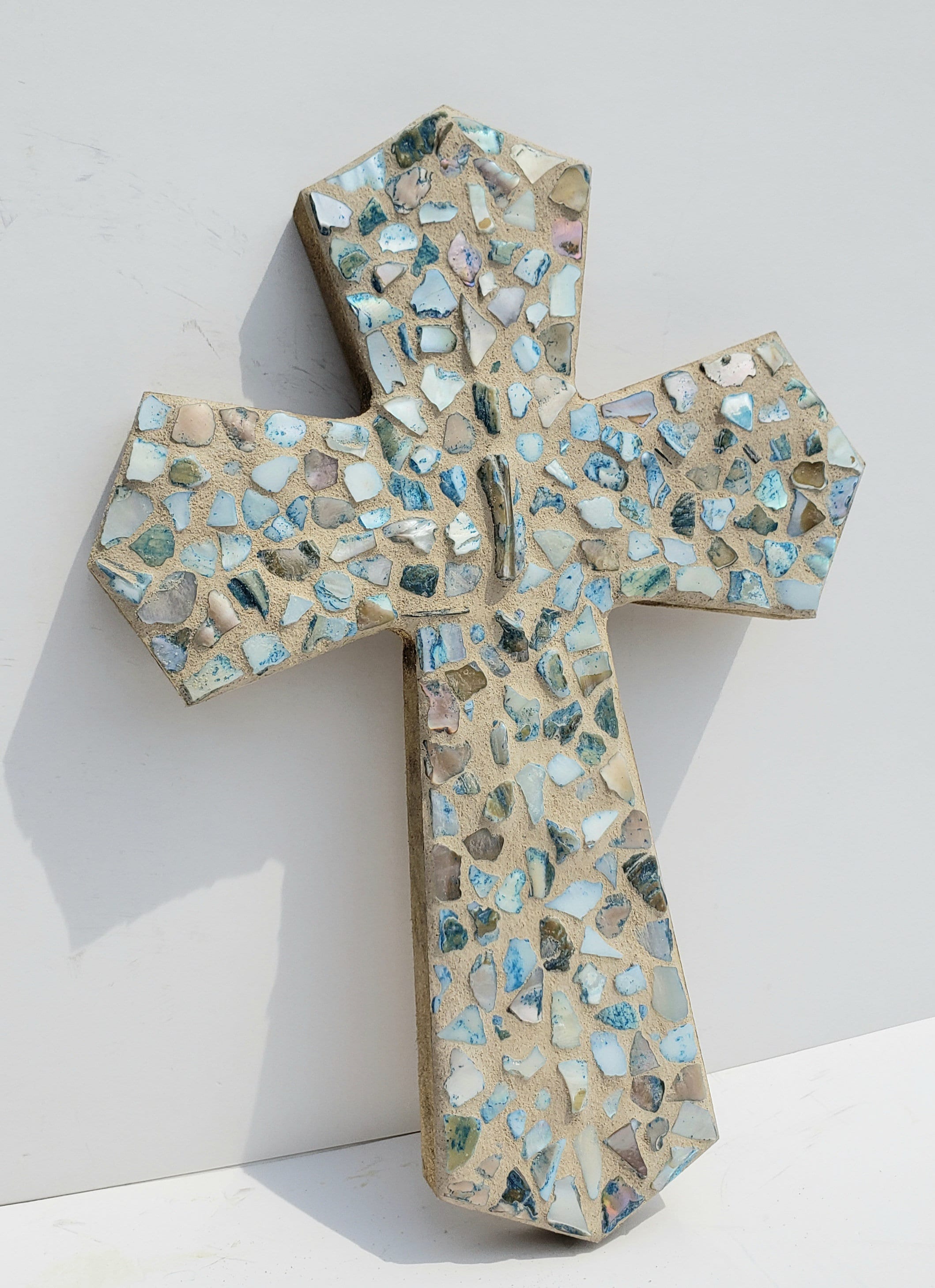 Mosaic Abalone Shell Wall Cross Christian Religious Decor Baptism ...