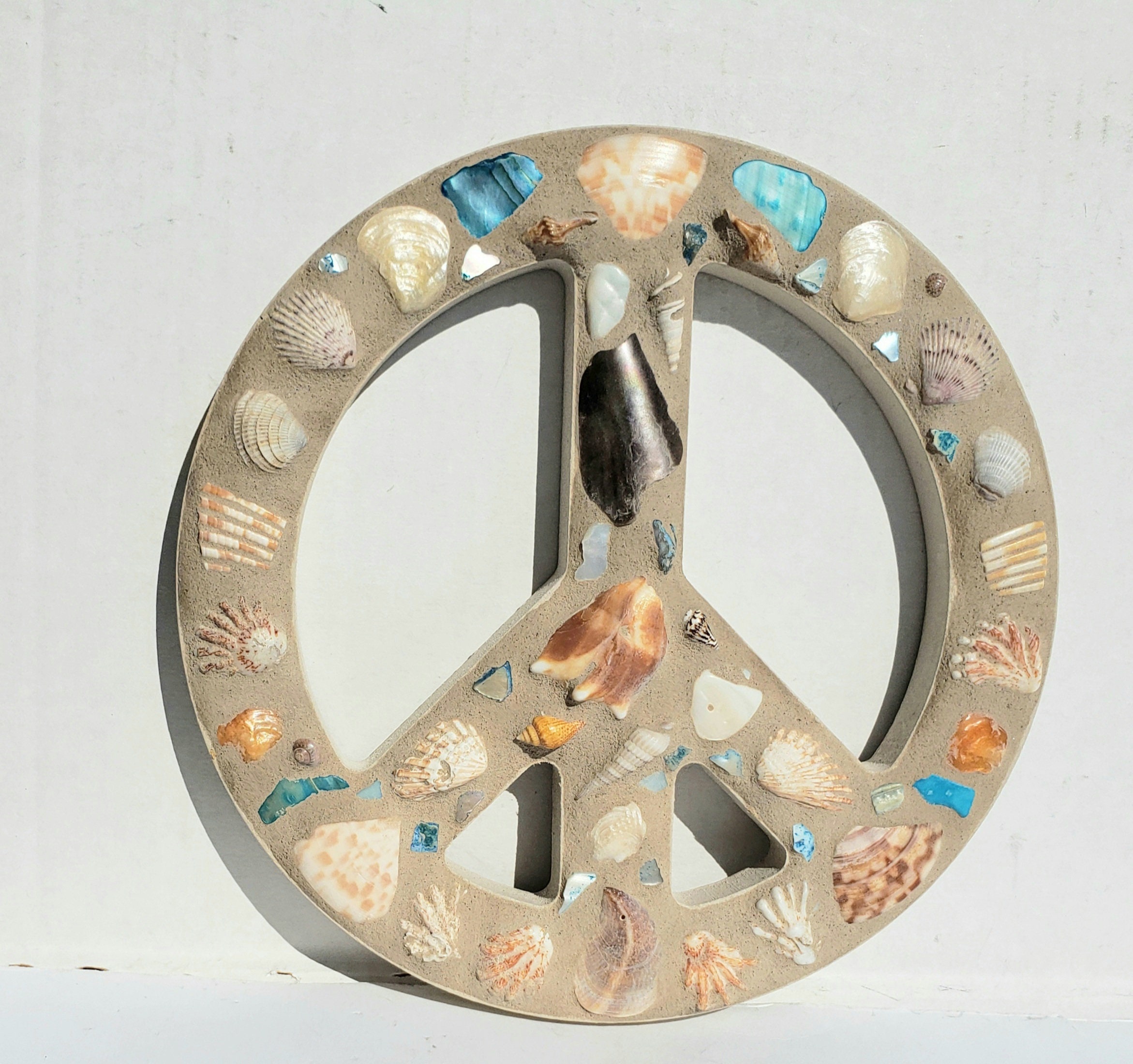 Mosaic Peace Sign Wall Art Seashell Beach House Wall Hanging Coastal ...