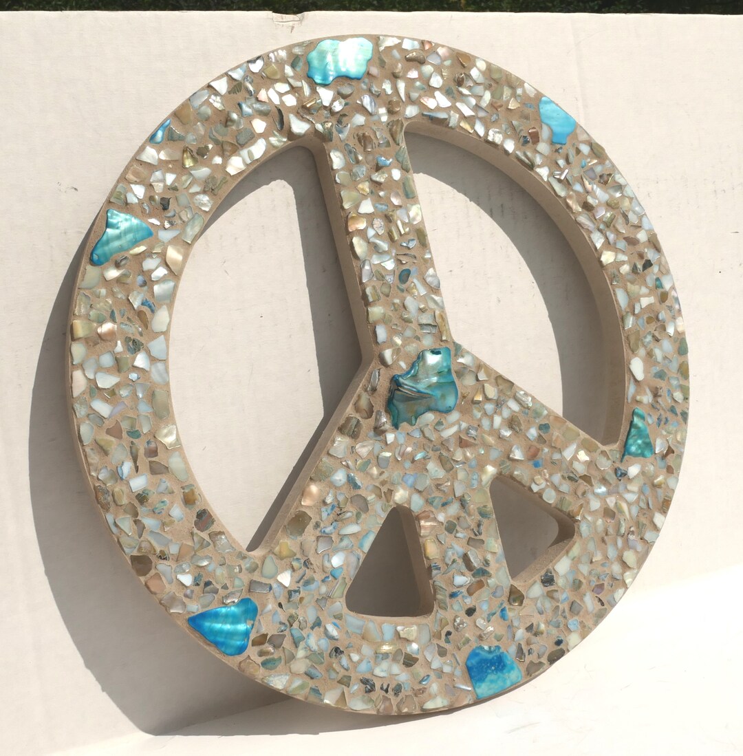 Blue Mosaic Peace Sign Wall Art Seashell Peace Sign Wall - Etsy