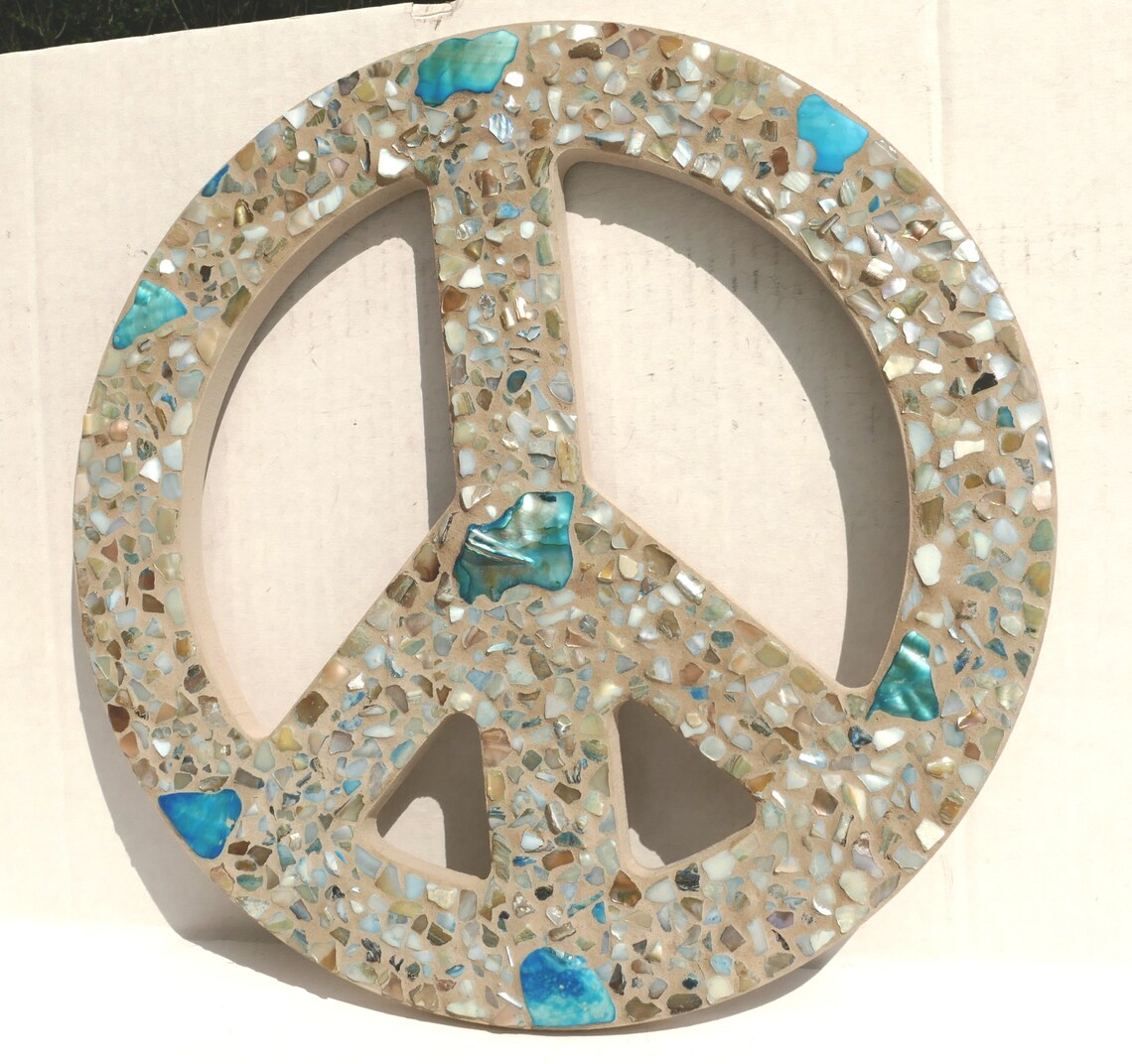 Blue Mosaic Peace Sign Wall Art Seashell Peace Sign Wall - Etsy