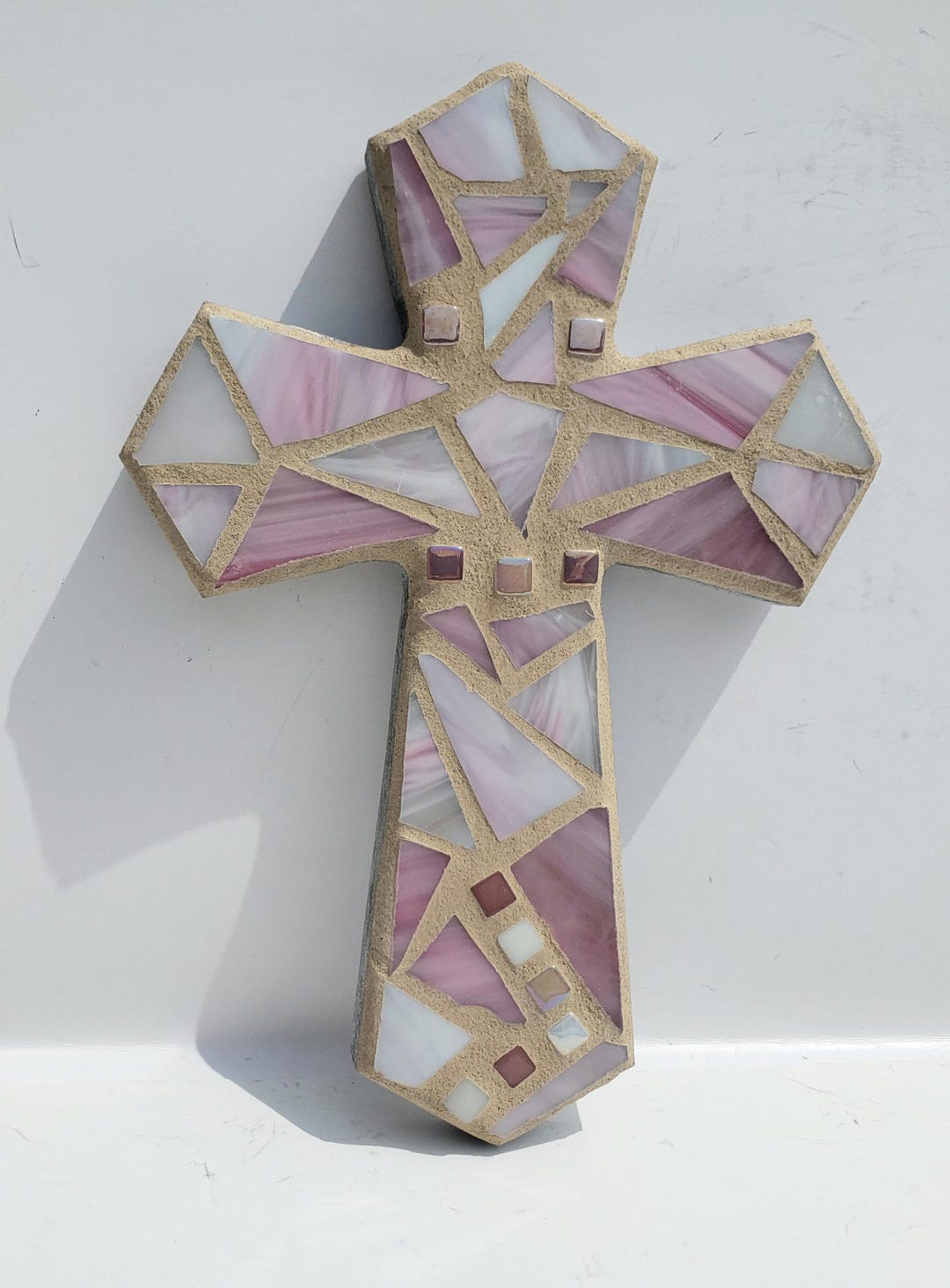 Pink Stained Glass Mosaic Wall Cross Girl's Baptism Communion ...