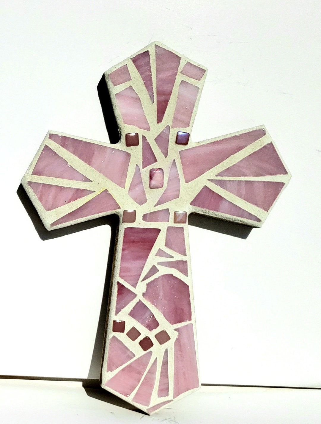 Pink Stained Glass Mosaic Wall Cross Girl's Baptism Communion ...