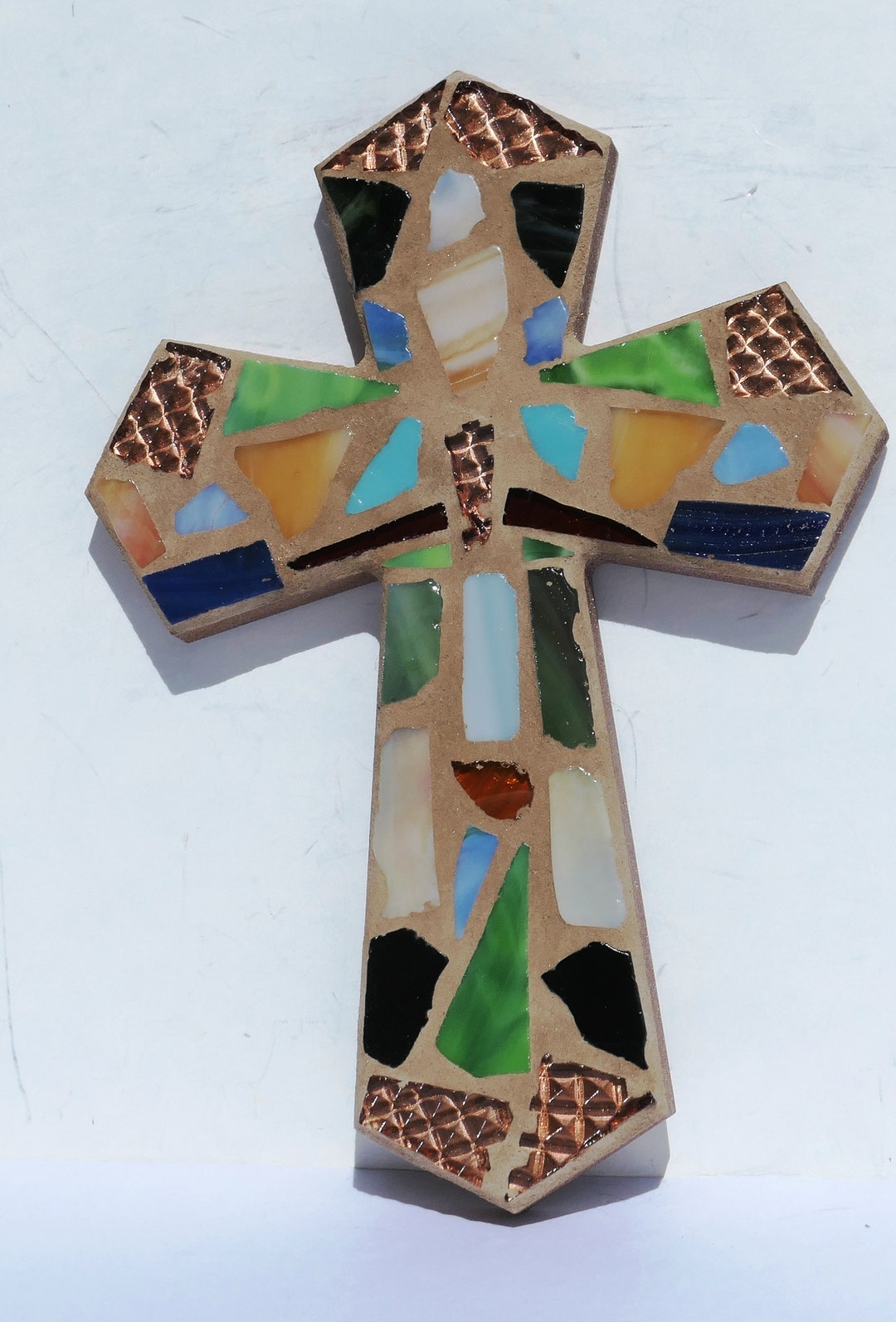 Mosaic Stained Glass Cross: Earth Tones Religious Wall Decor - Etsy