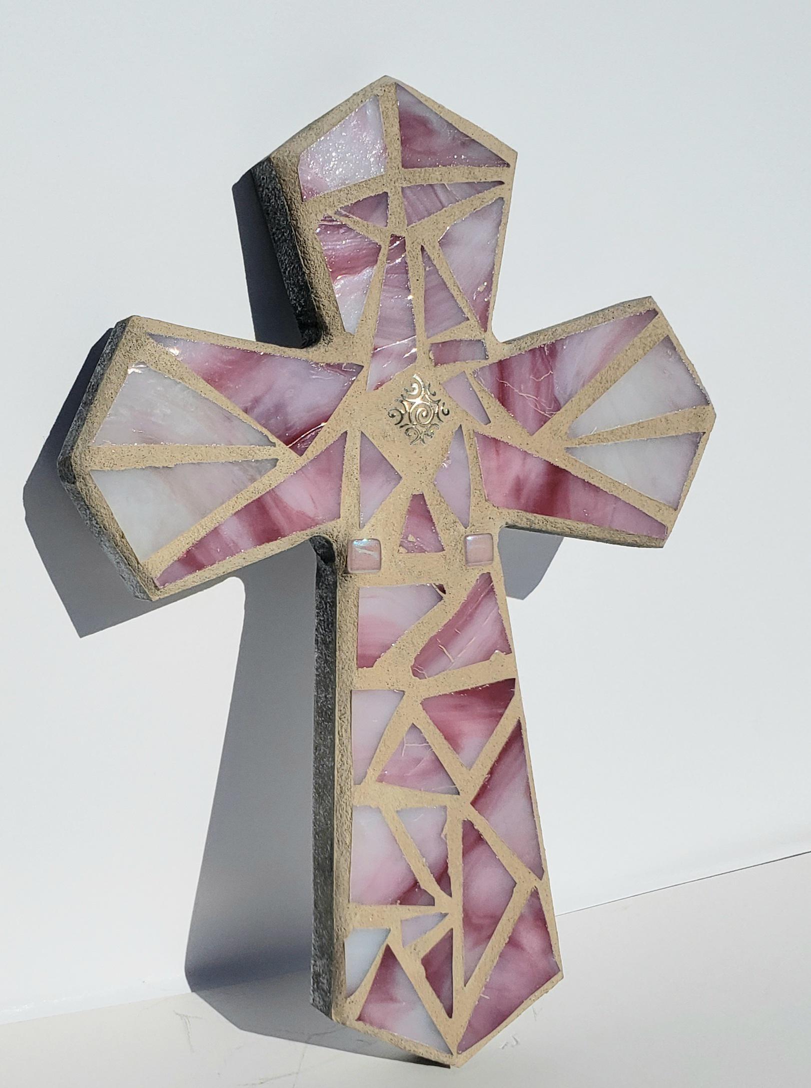 Pink Stained Glass Mosaic Wall Cross Girl's Baptism Communion ...