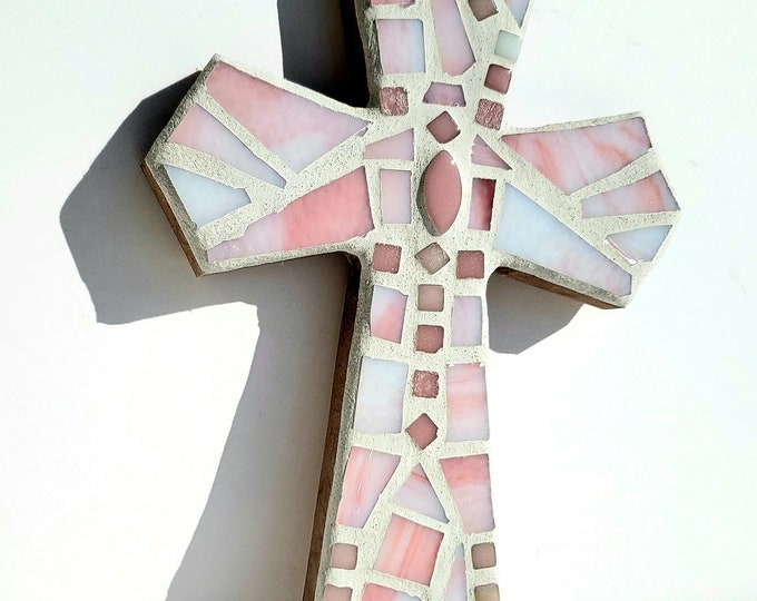 Mosaic Wall Cross Coral Pink Cross Religious Decor Girl's Baptism ...