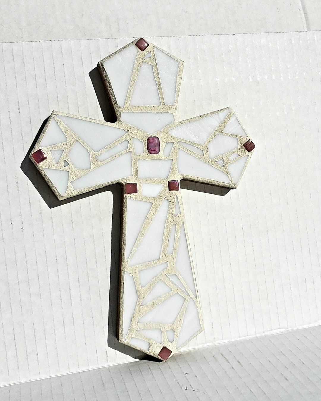 White Pink Mosaic Wall Cross Hope Girl's Baptism Communion Christening ...