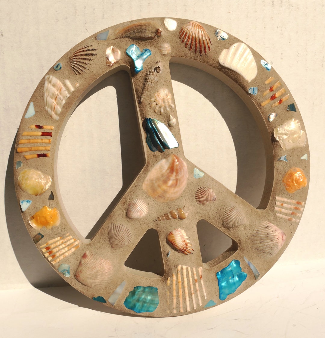 Mosaic Peace Sign Wall Art Seashell Beach House Wall Hanging - Etsy