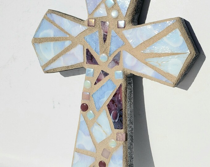 Blue Purple Stained Glass Mosaic Wall Cross Girl's Baptism Communion ...