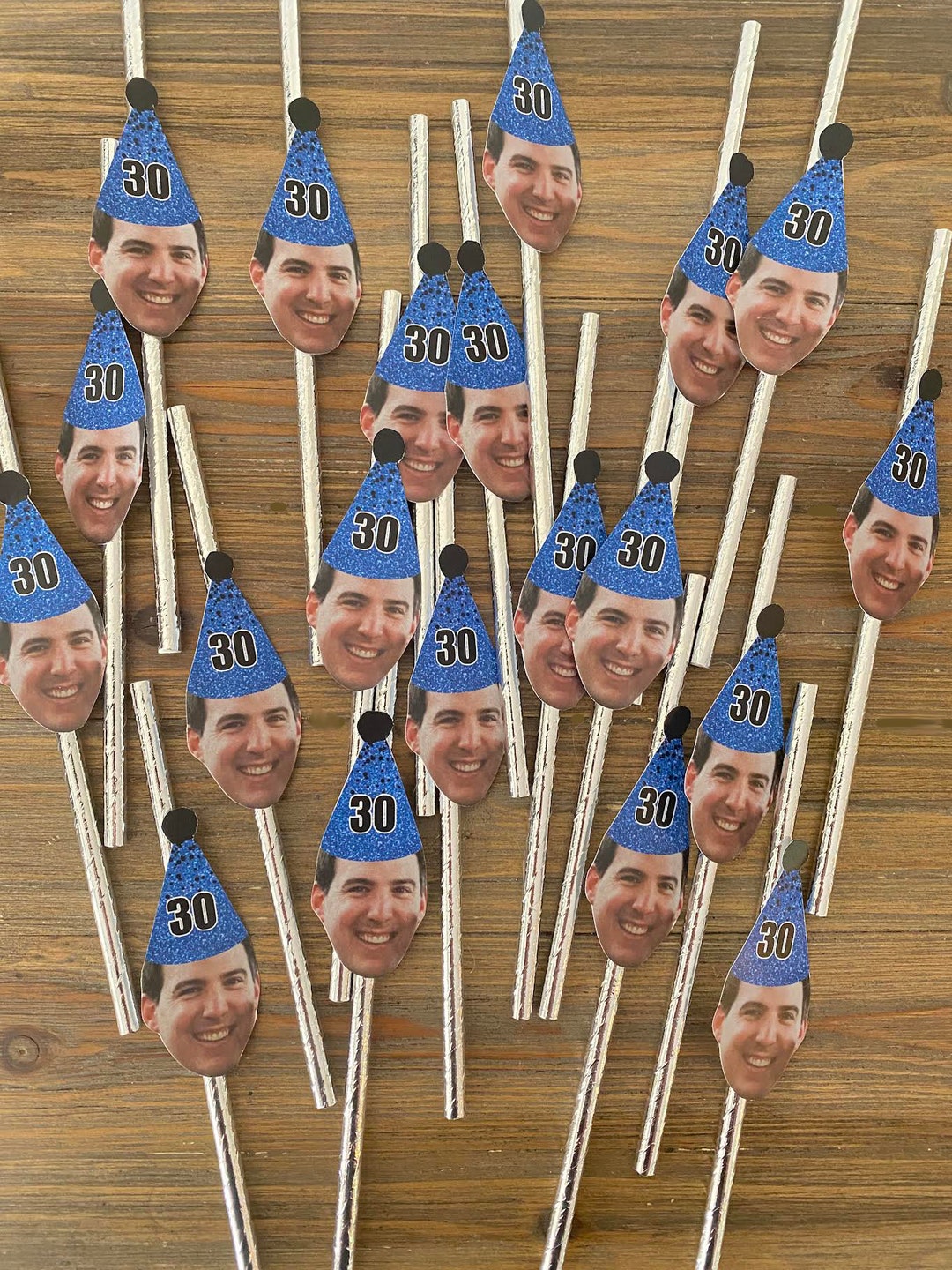 Blue and Silver Face Straws, Personalized Face, Straws With Pictures ...