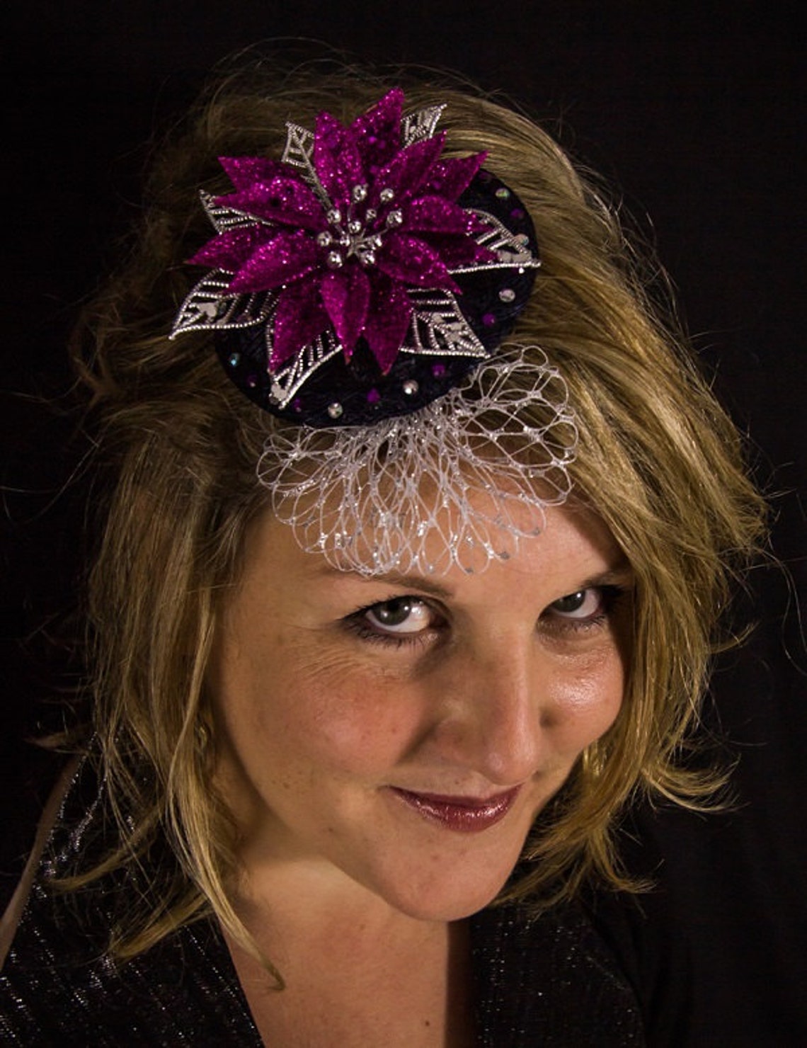 Pink and Silver Poinsettia Christmas Fascinator | Etsy