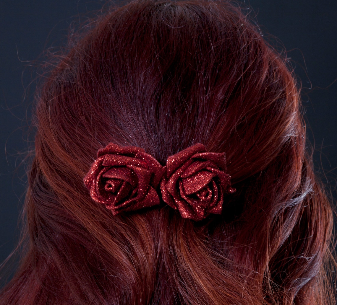 Sparkly Red Rose Hair Clip - Etsy