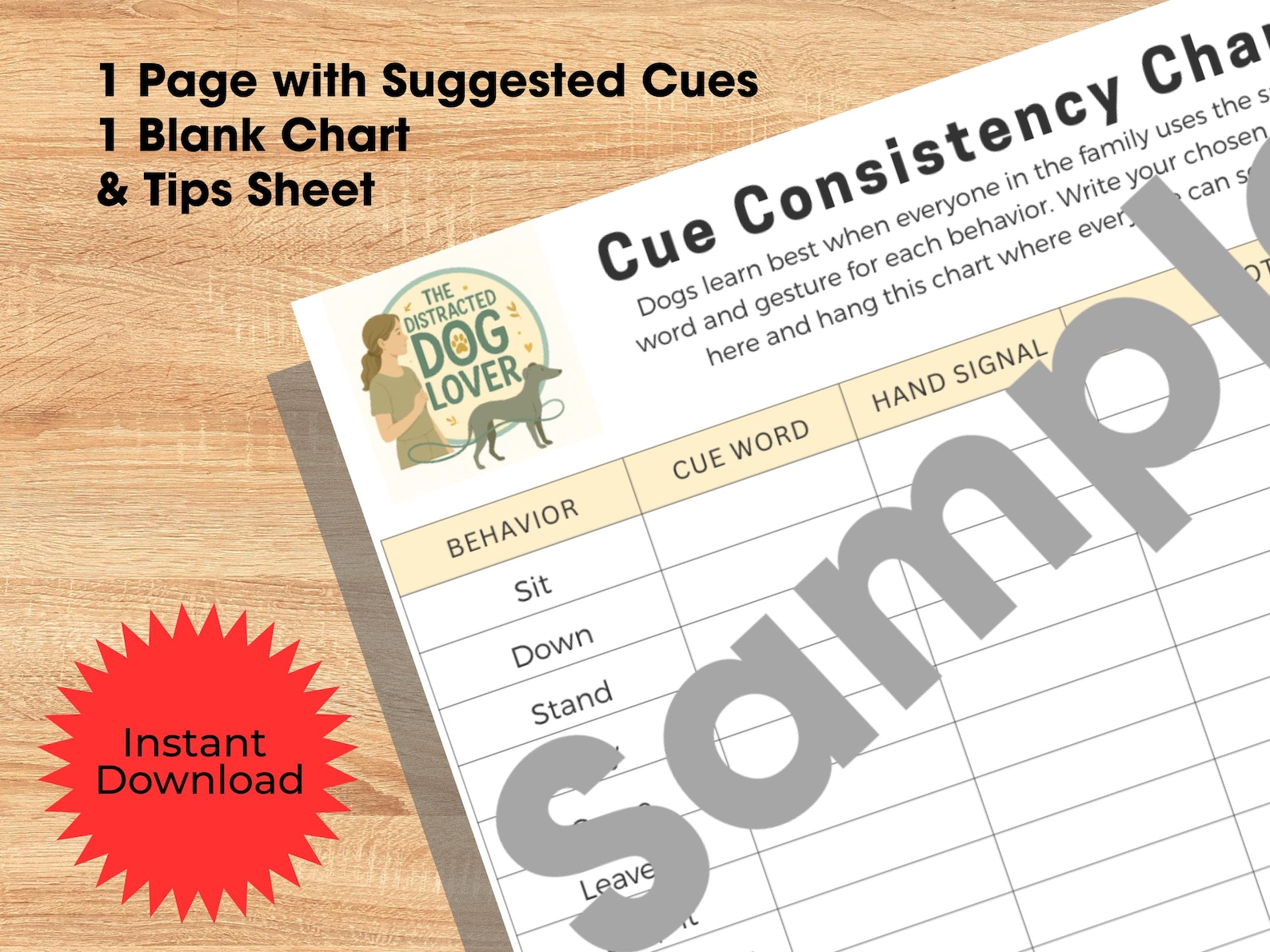 Printable Dog Training Cue Chart: Visual Command Tracker (instant ...