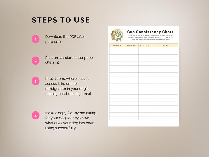 Printable Dog Training Cue Chart: Visual Command Tracker (instant ...