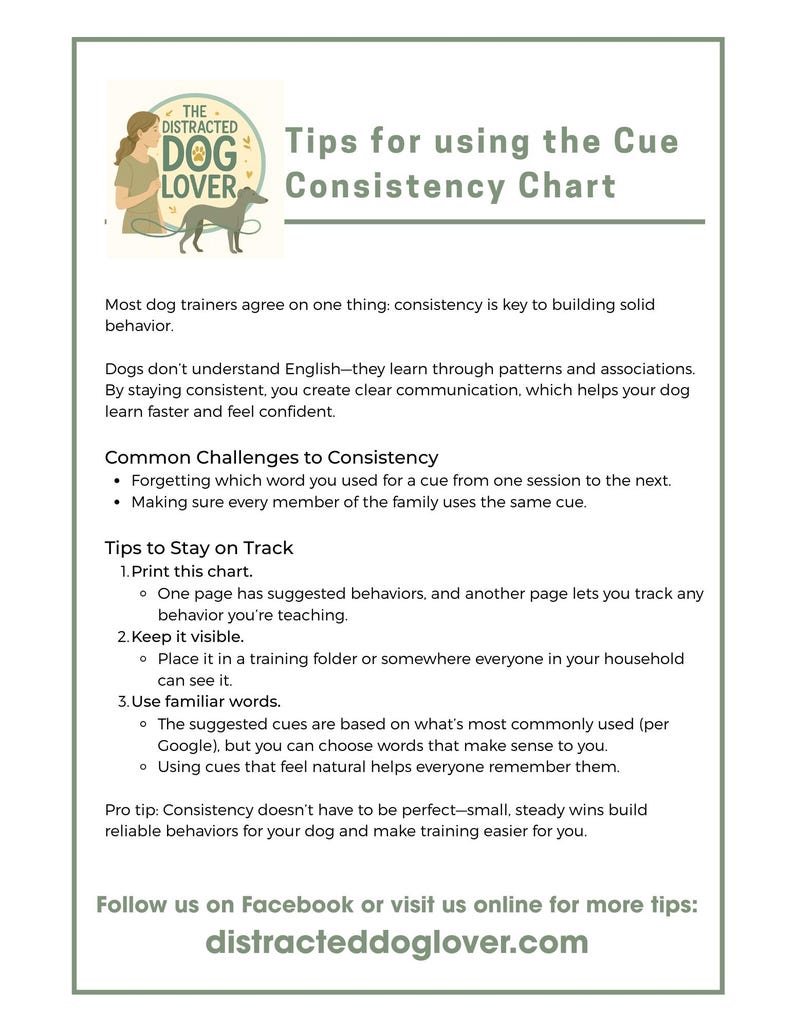Dog Training Cue Chart: Visual Command Tracker (instant Download) - Etsy