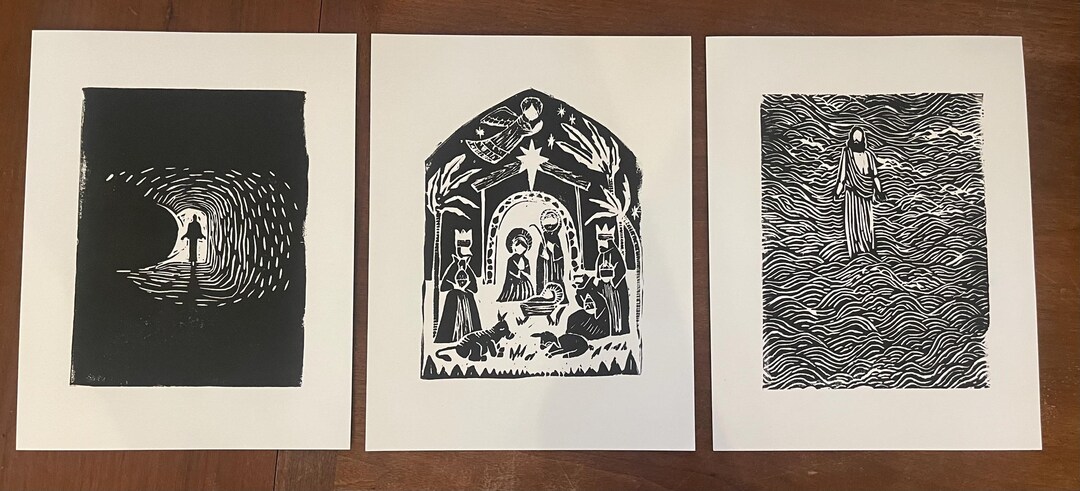 Religious Linocut 3 Items - Etsy