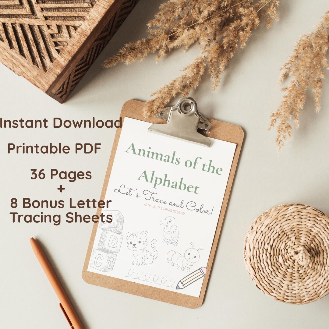Alphabet Animal Tracing & Coloring Book for Kids - 26 Page Printable ...
