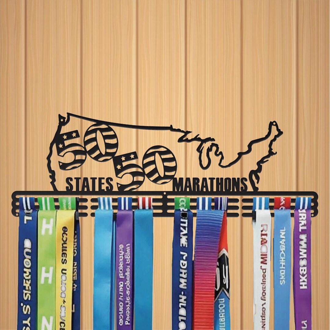 50 States 50 Marathons Medal Hanger Display - USA Running Medal Rack ...