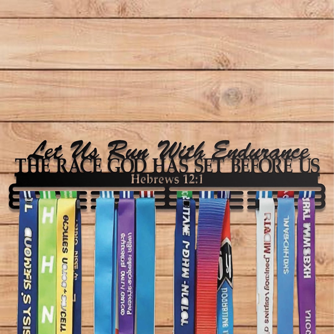 Bible Verse HEBREW 12:1 - Christian Medal Award Rack - Race Bib & Medal ...