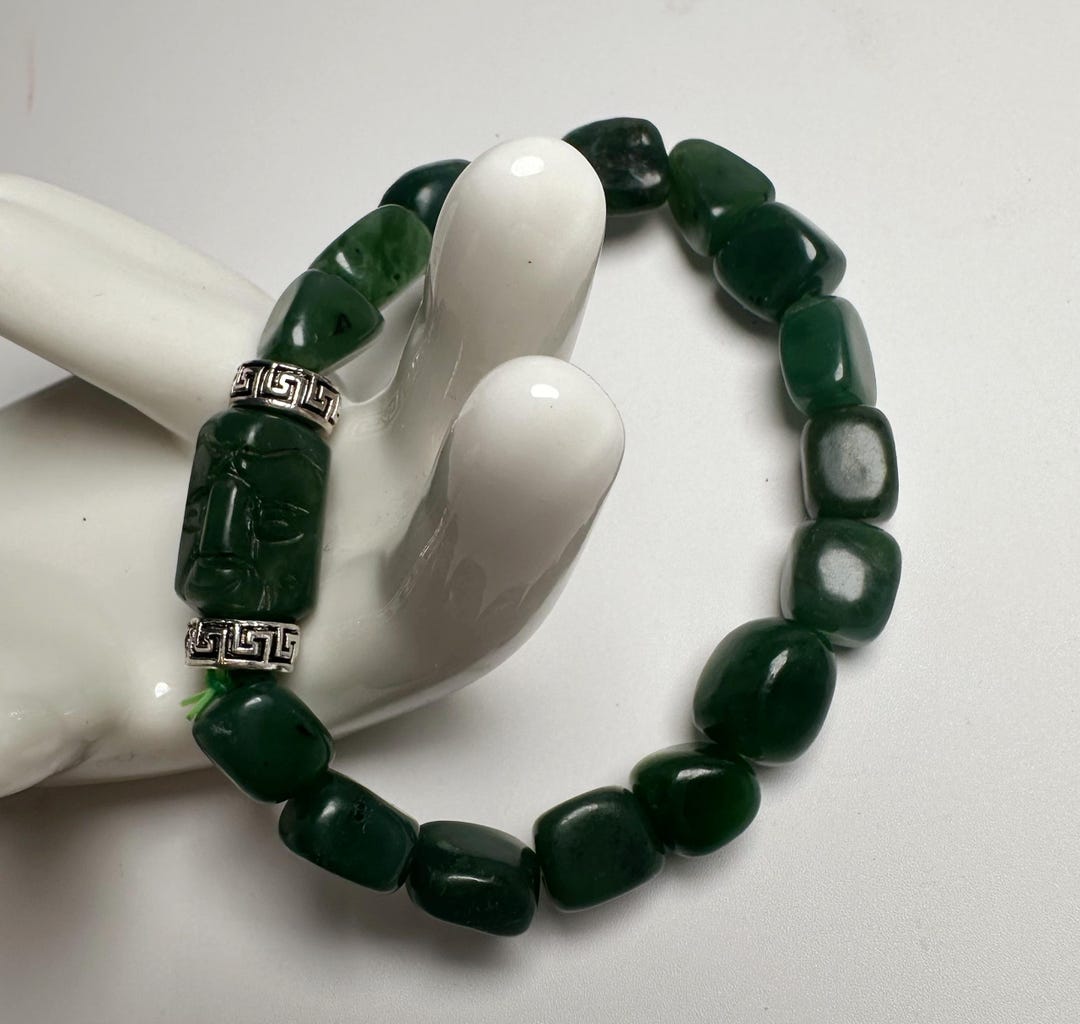 Green Jade Mask Bead Bracelet: Hand-carved Protection Amulet - Etsy
