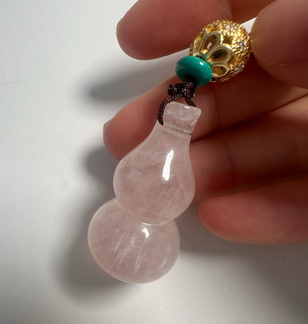 Rose Quartz Gourd Keychain: Taoist Amulet With Turquoise & Filigree - Etsy