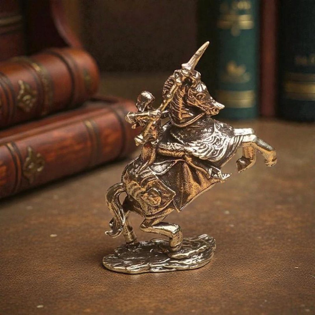 Medieval Knight on Horse Brass Figurine Vintage Style Decorative Statue ...