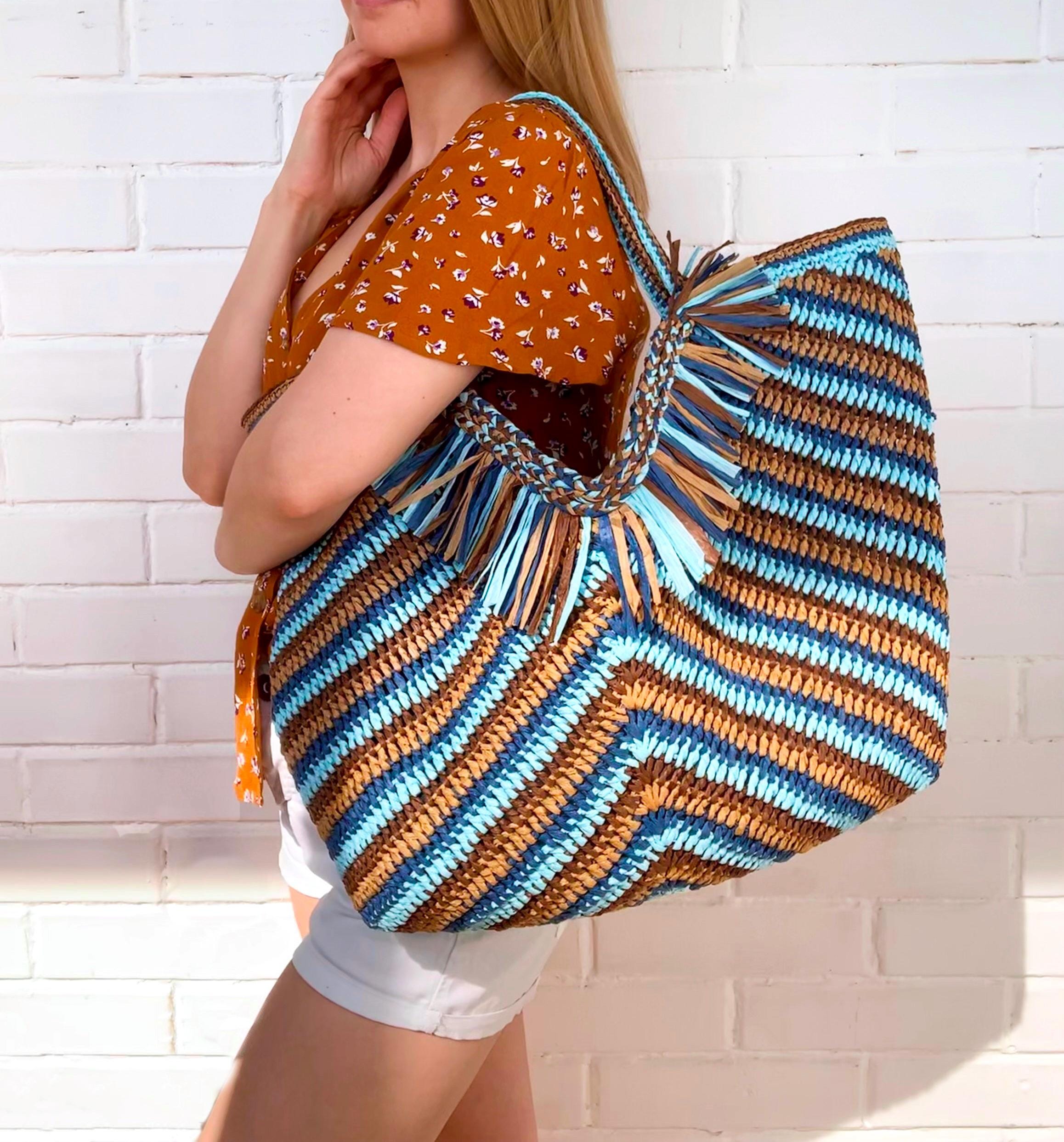 Crochet Raffia Beach Bag Pattern: Fringed Boho Tote (PDF Tutorial) - Etsy