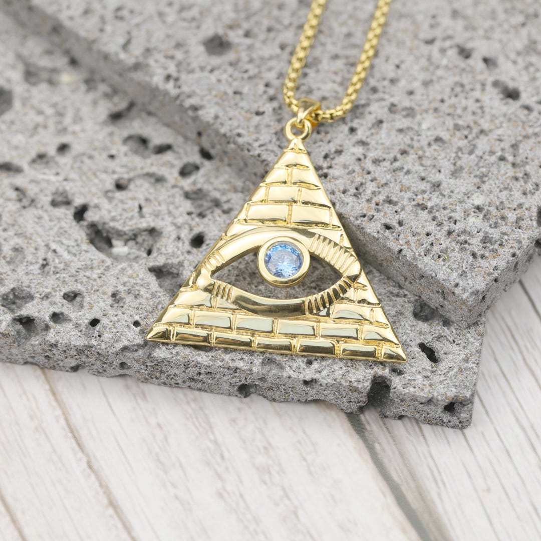 Gold All-seeing Eye Triangle Necklace, Illuminati Pyramid Pendant With ...