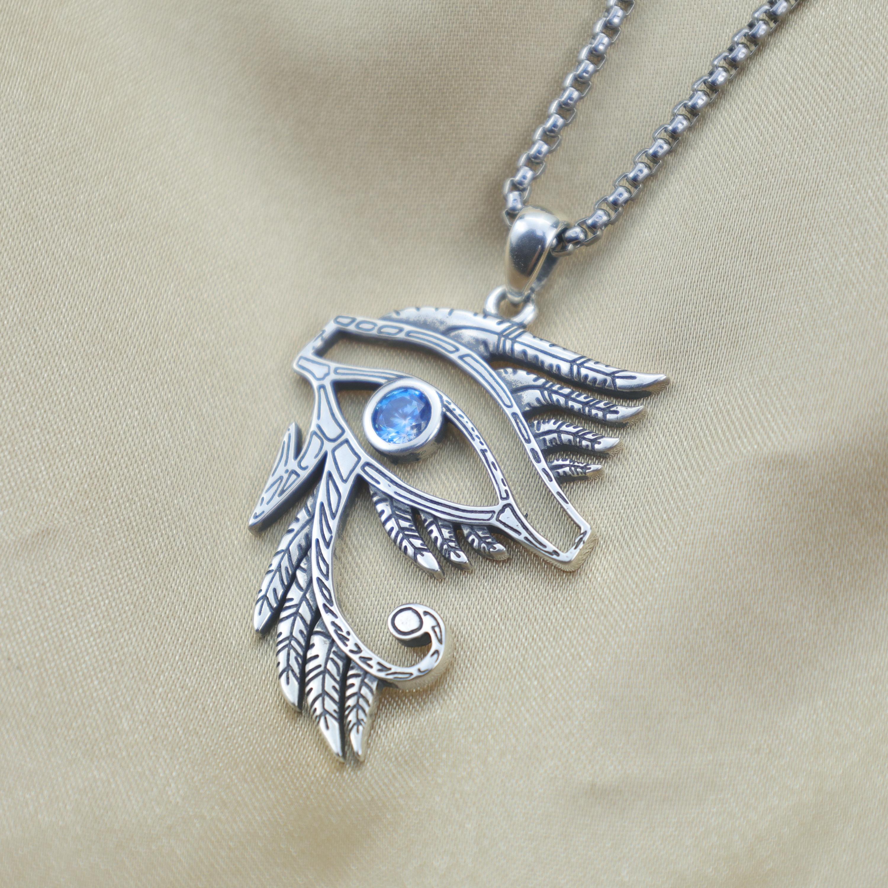 Sterling Silver Eye of Horus Necklace With Blue Crystal, Egyptian ...