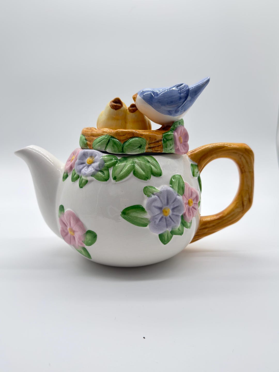 Vintage Teleflora Ceramic Porcelain Birds Nest Floral Teapot ...