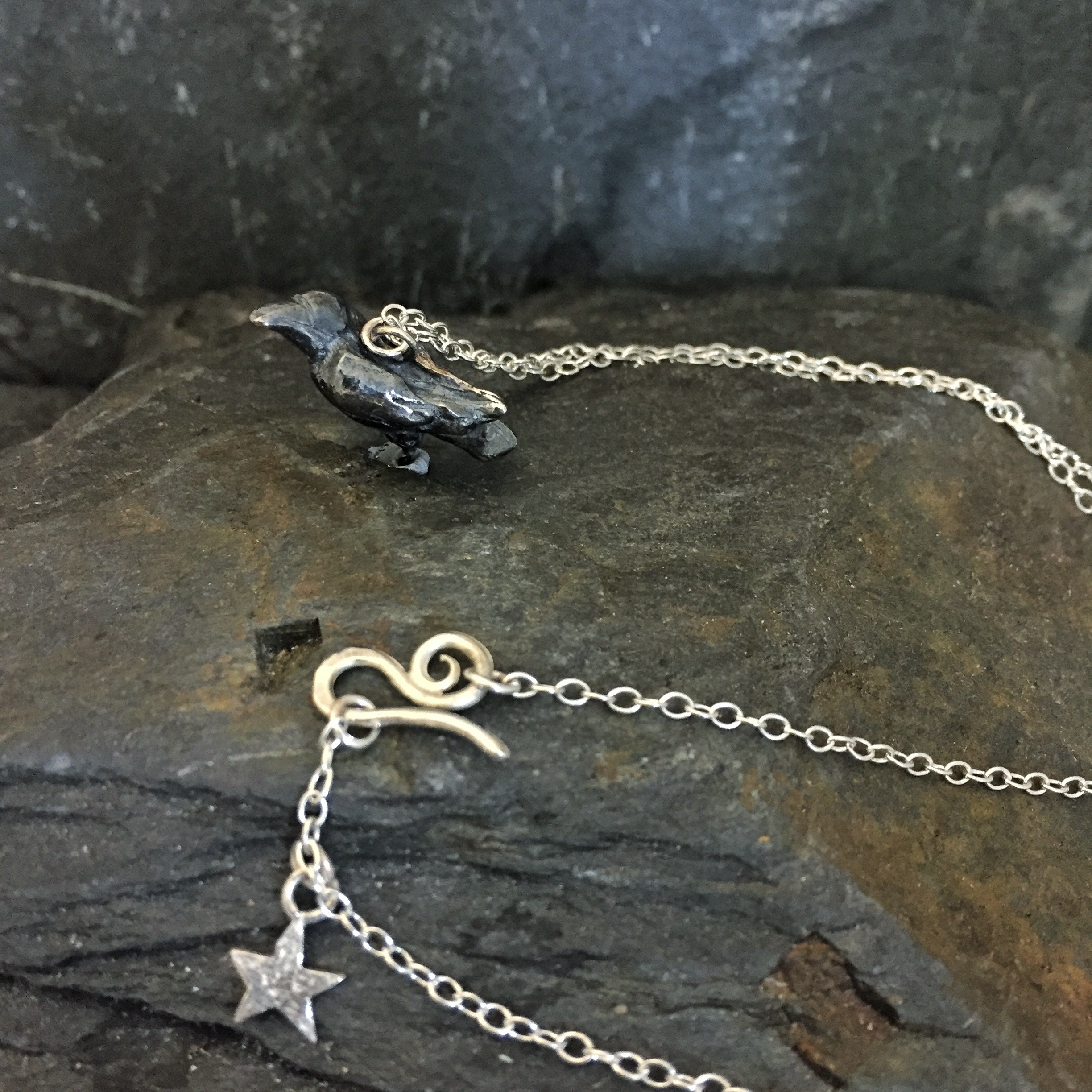 Raven necklace Crow Raven charm necklace Poe | Etsy