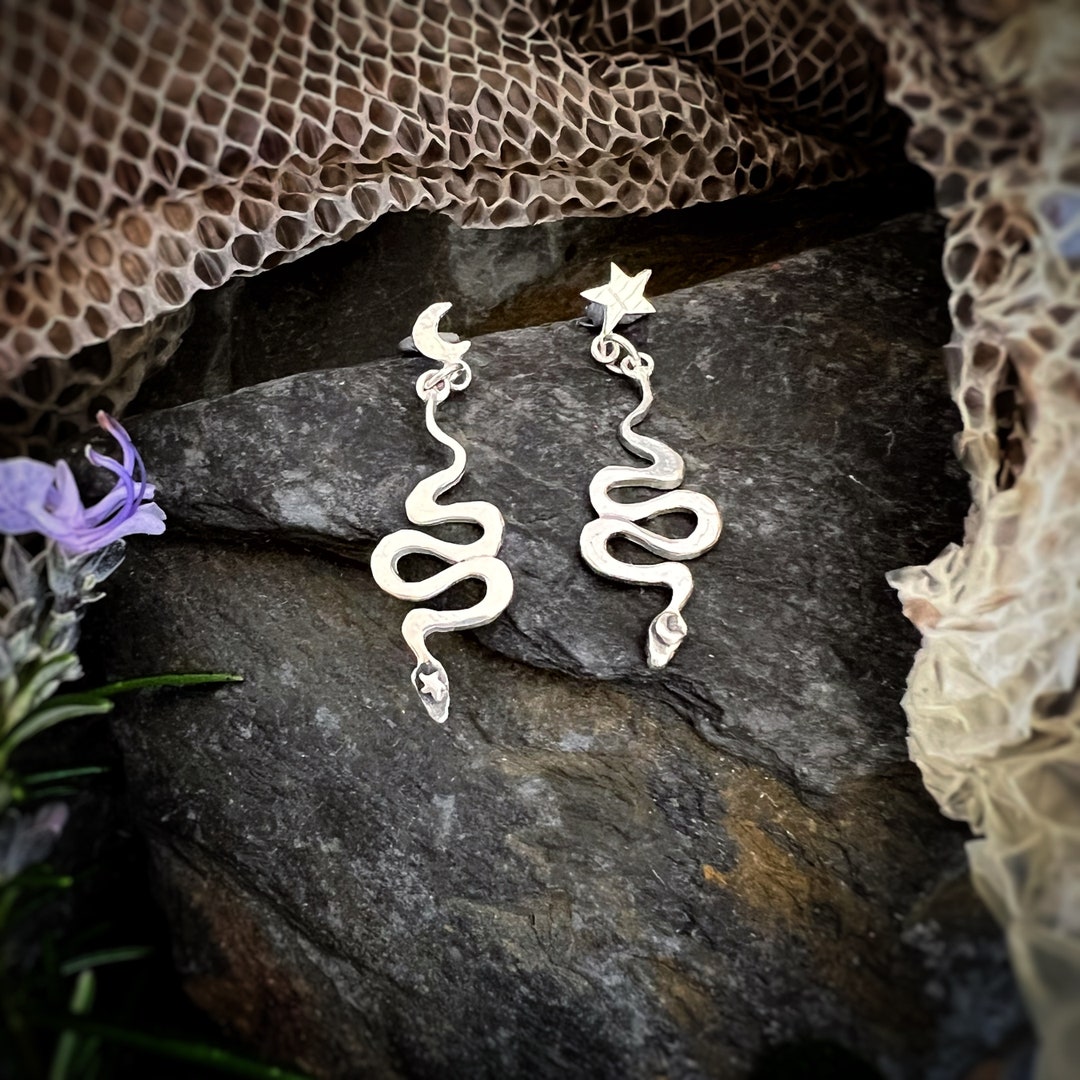 Moon Goddess Snake Earrings - Eve, Snake, Snakes, Silvers Snake, Lilith, Moon, Snake Jewellery ...