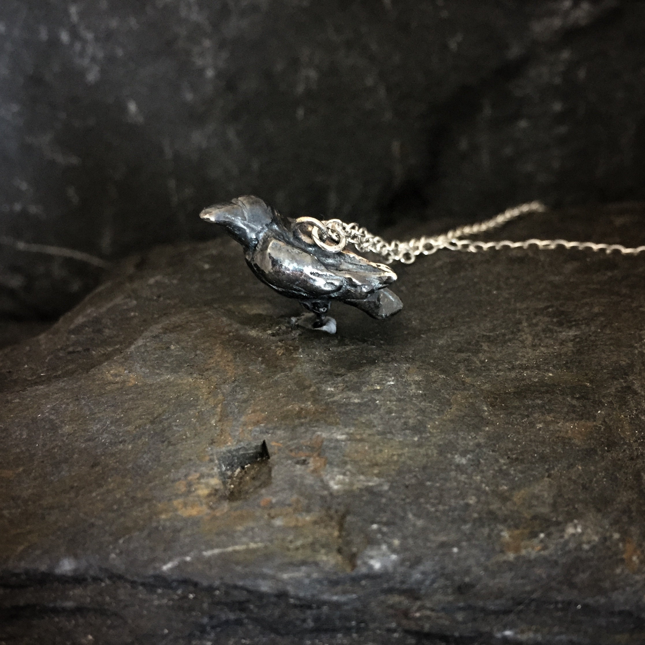 Raven necklace Crow Raven charm necklace Poe | Etsy