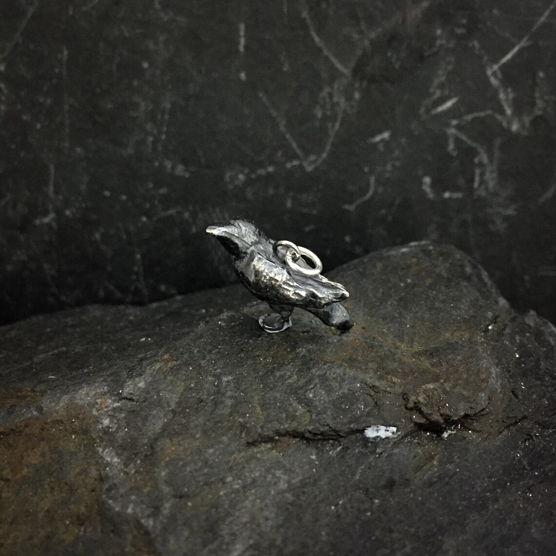 Raven necklace Crow Raven charm necklace Poe | Etsy